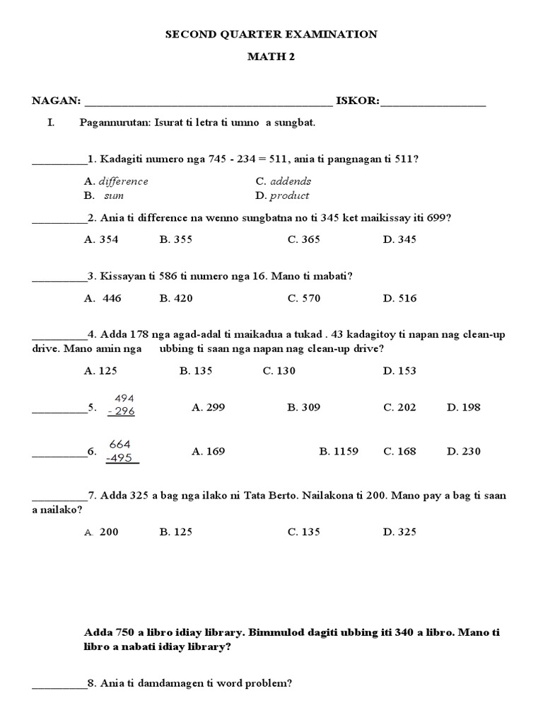 Math 2 Exam | PDF