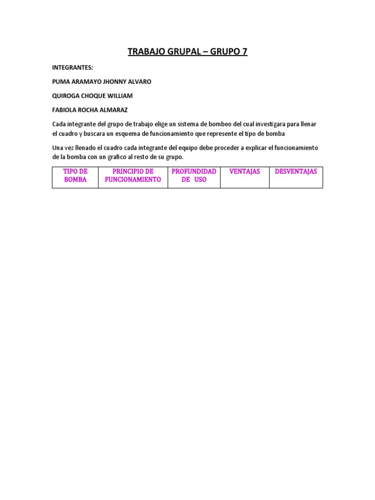 Grupo 7 - Trabajo Grupal Bombas | PDF | Bomba | Viscosidad