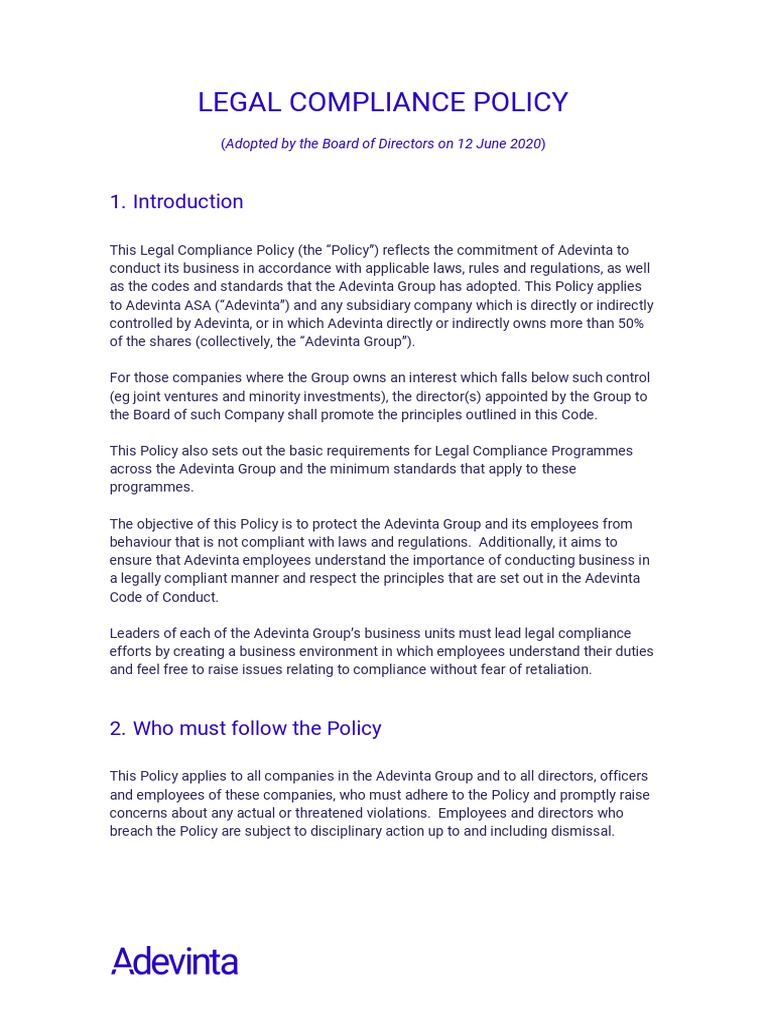 Adevinta Legal Compliance Policy | PDF | Regulatory Compliance ...