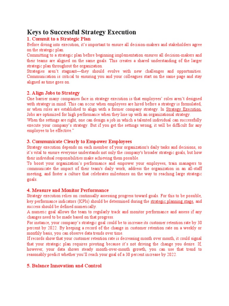 Keys To Successful Strategy Execution Pdf