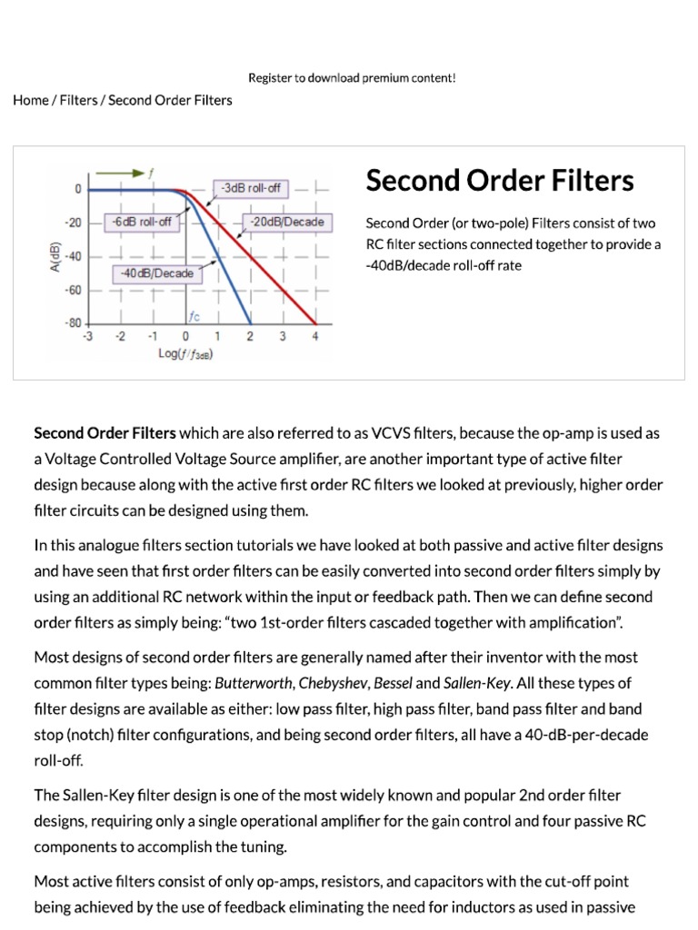 Second Order Filters - Second Order Low Pass Filter | PDF