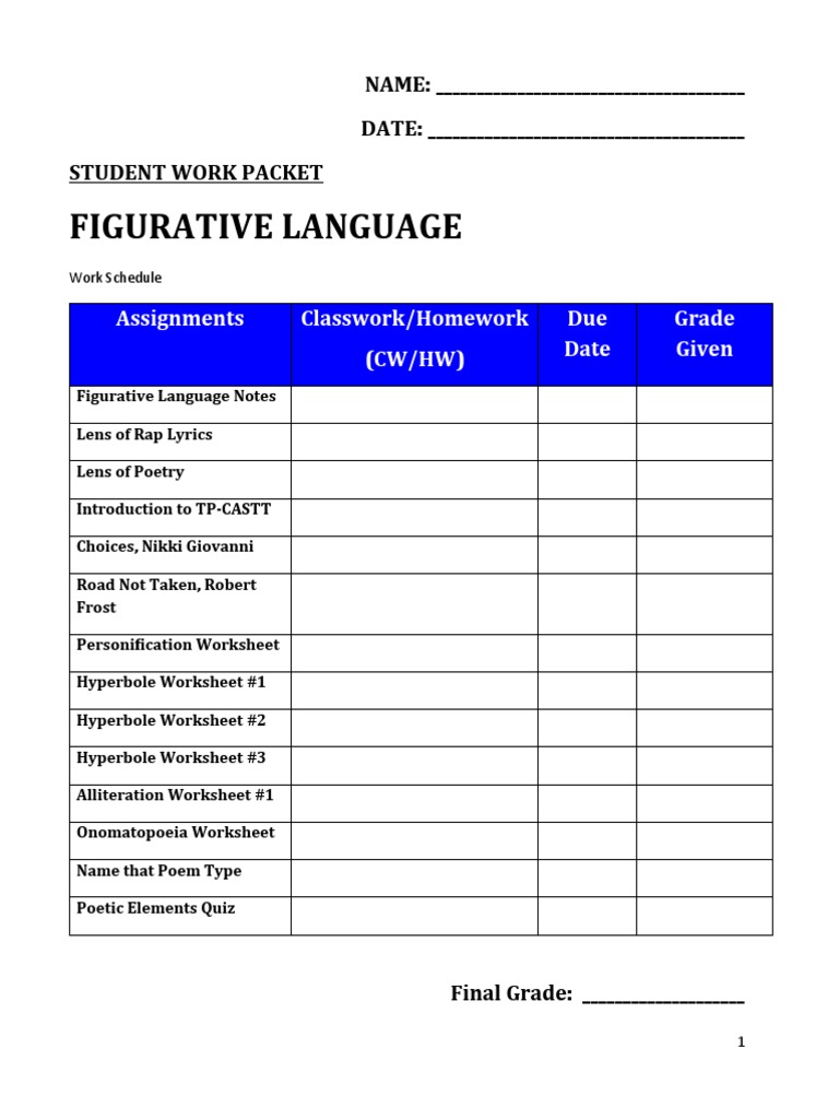 Figurative Language Packet | PDF | Poetry | Metaphor