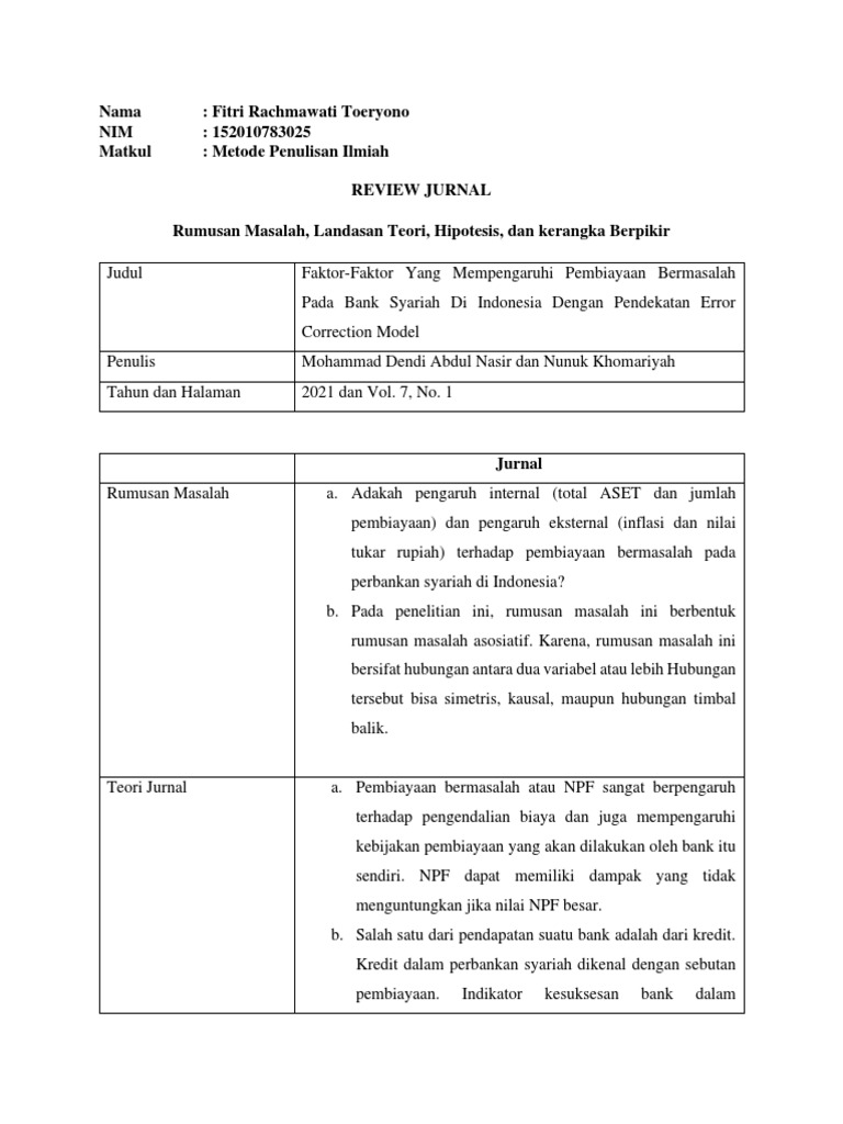 Review Jurnal TM 2 Rumusan Masalah & TM 3 Teori, Hipotesis, Dan ...