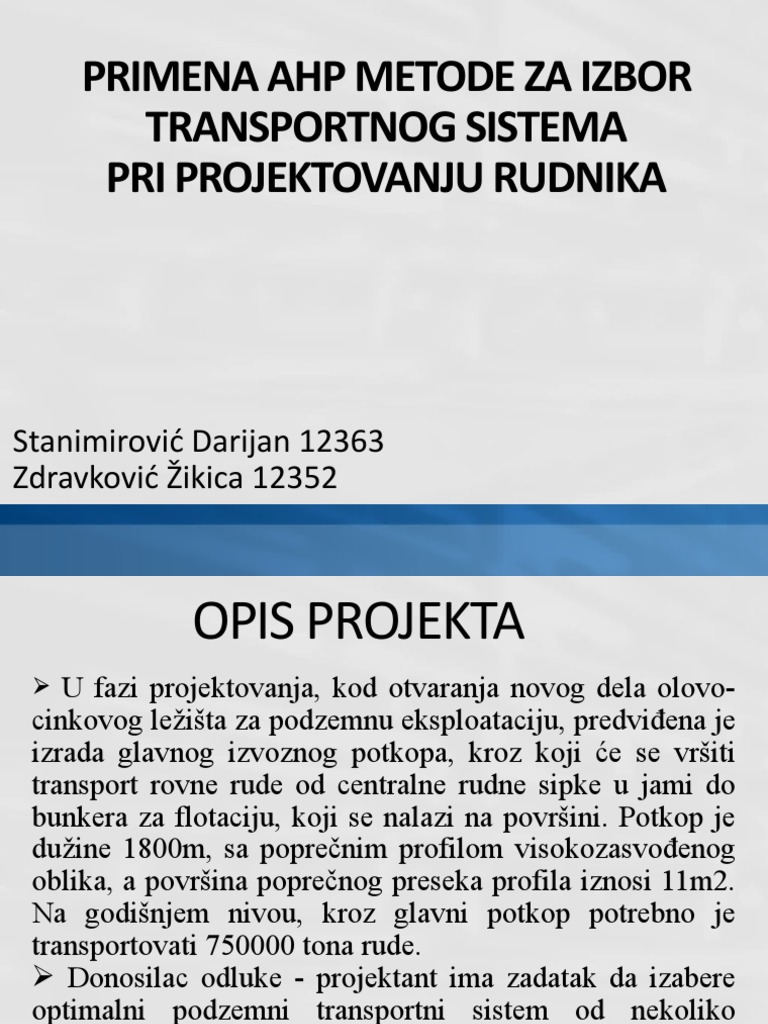 Primena Ahp Metode Za Izbor Transportnog Sistema | PDF