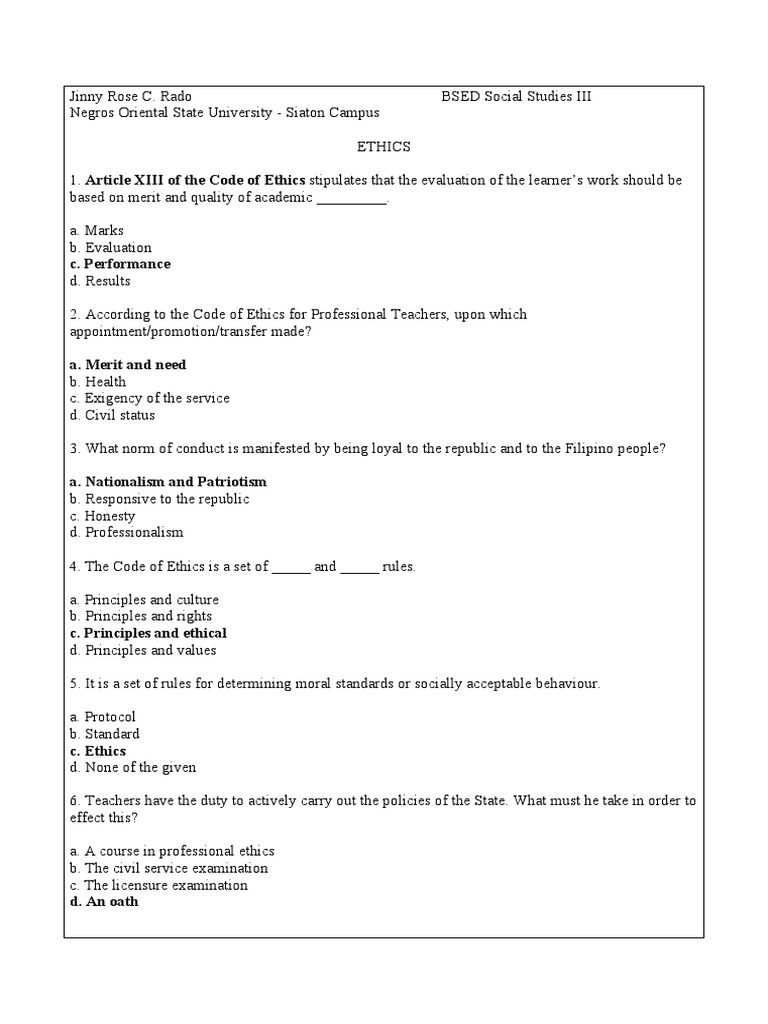 ETHICS | PDF | Teachers | Learning