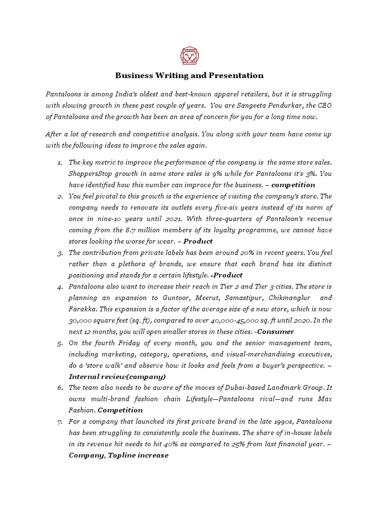 Pantaloon Problem Statement Scratchpad | PDF