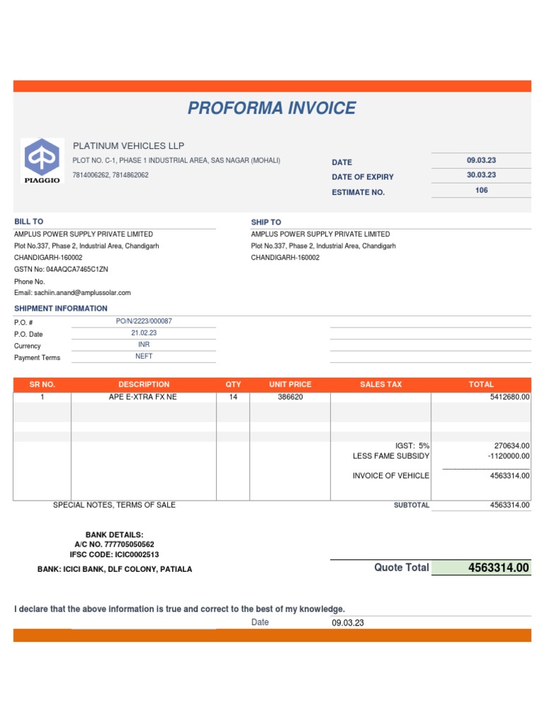 Proforma Invoice PDF | PDF | Services (Economics) | Taxes