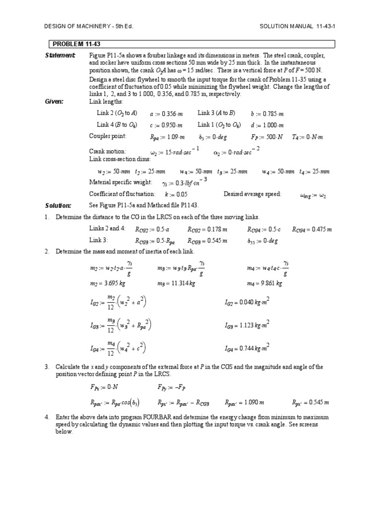Design of Machinery - 5Th Ed. Solution Manual 11-43-1 | PDF | Torque | Metrology
