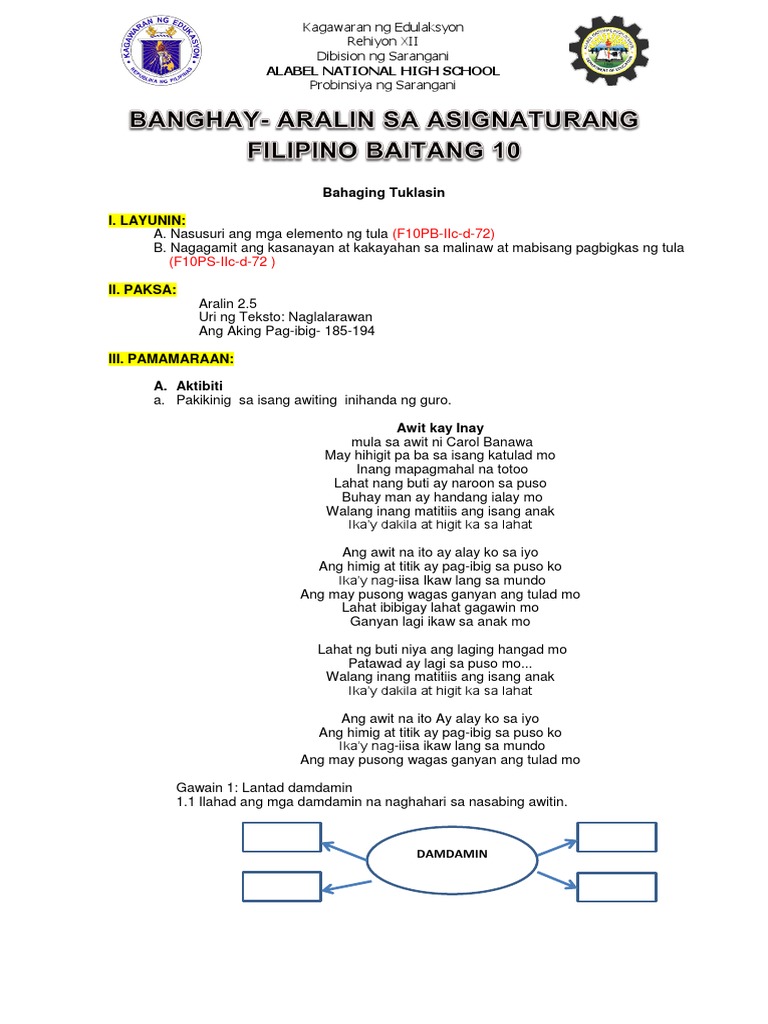 Banghay Aralin Sa Asignaturang Filipino 10 - Aralin 2.5 Tula | PDF