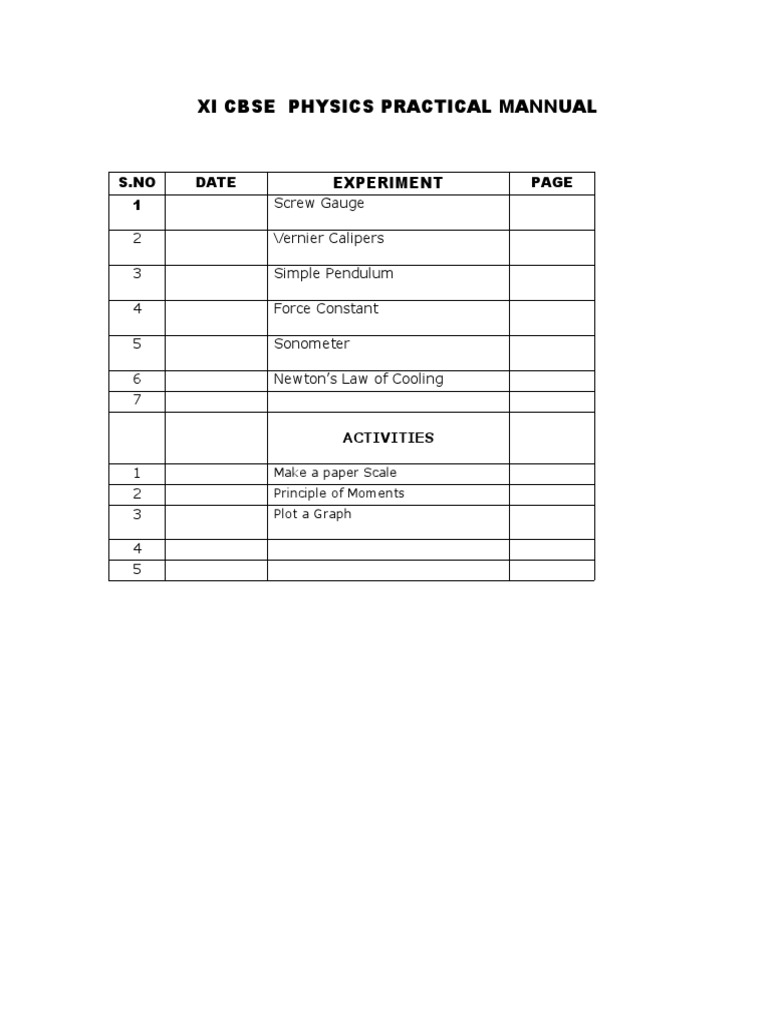 Class XI Final Physics Manual | PDF | Logarithm | Thermal Expansion