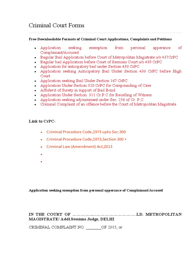 Criminal Court Forms | PDF