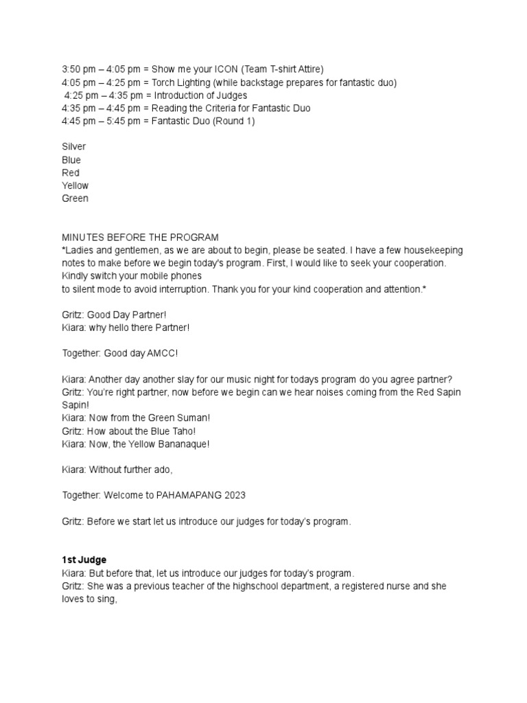 Emcee Script Day 1 | PDF