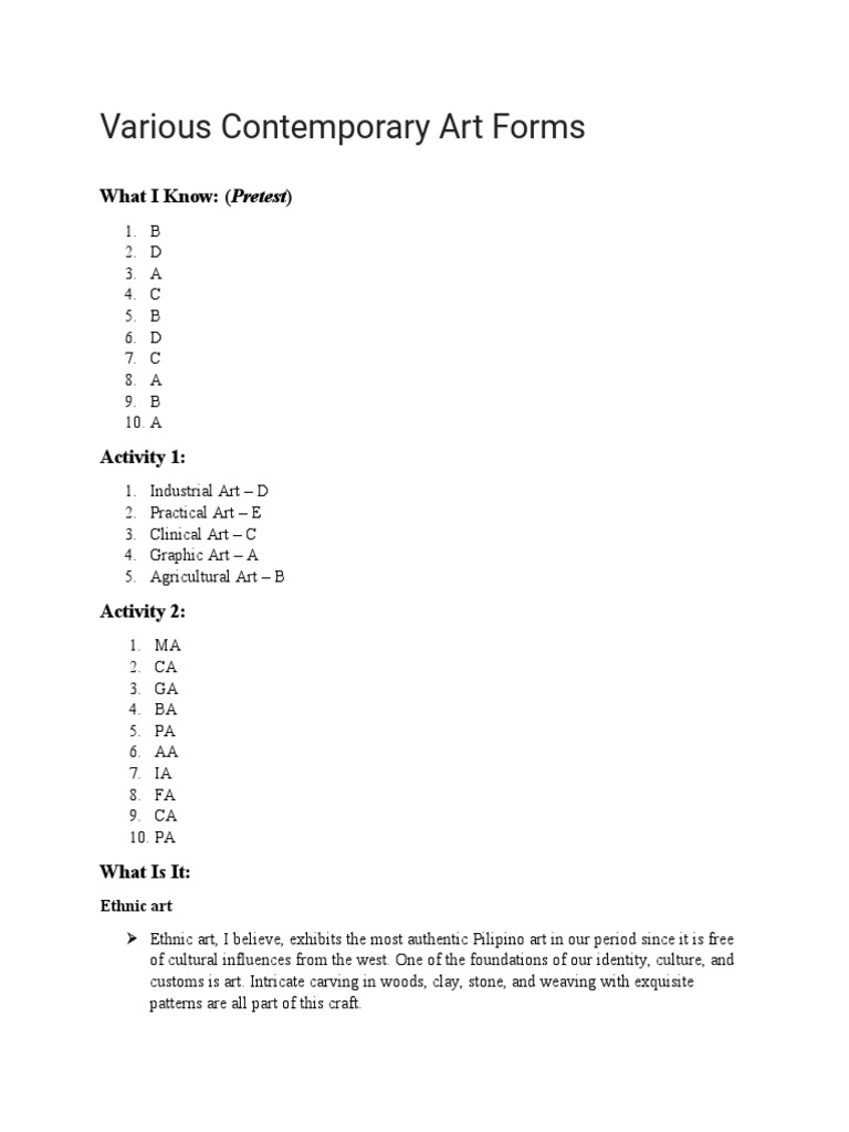 ContemporaryArts12 - Q1 - Mod3 - Contemporary - Arts - Forms - Answers | PDF | Festival ...