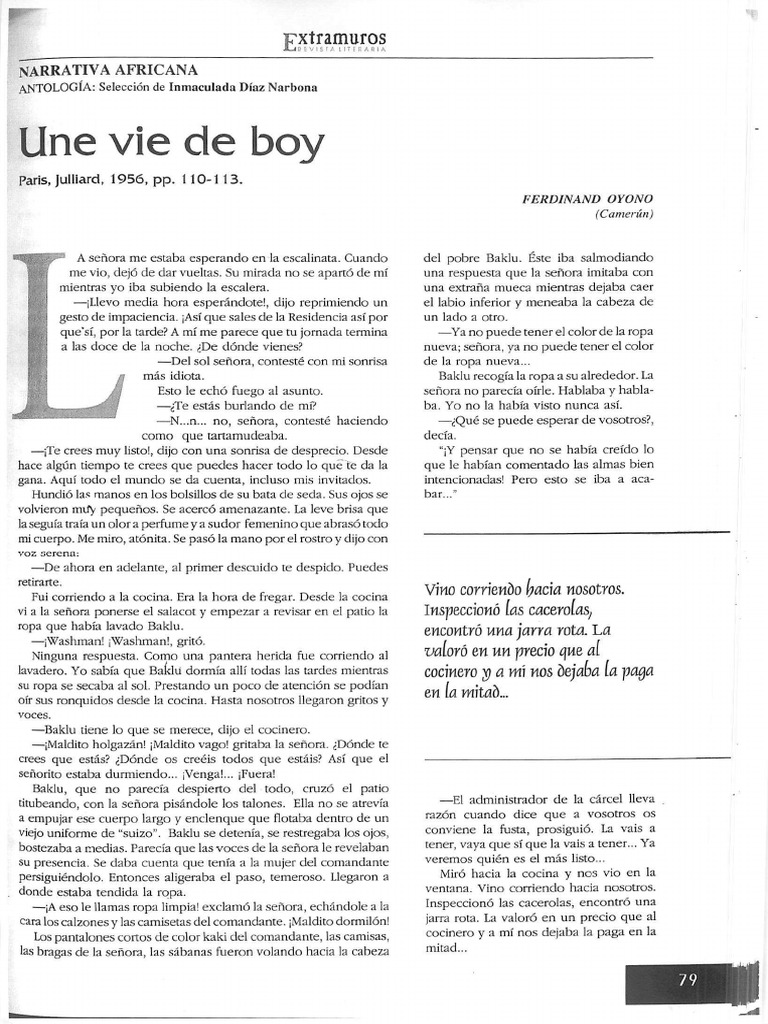 Ferdinand Oyono Une Vie de Boy PDF | PDF