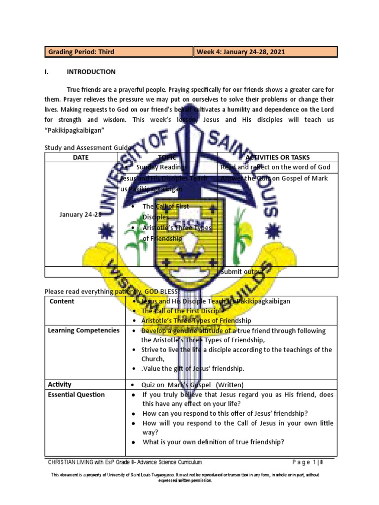 CL G8 Week 4 3rd Grading | PDF | Jesus | Disciple (Christianity)