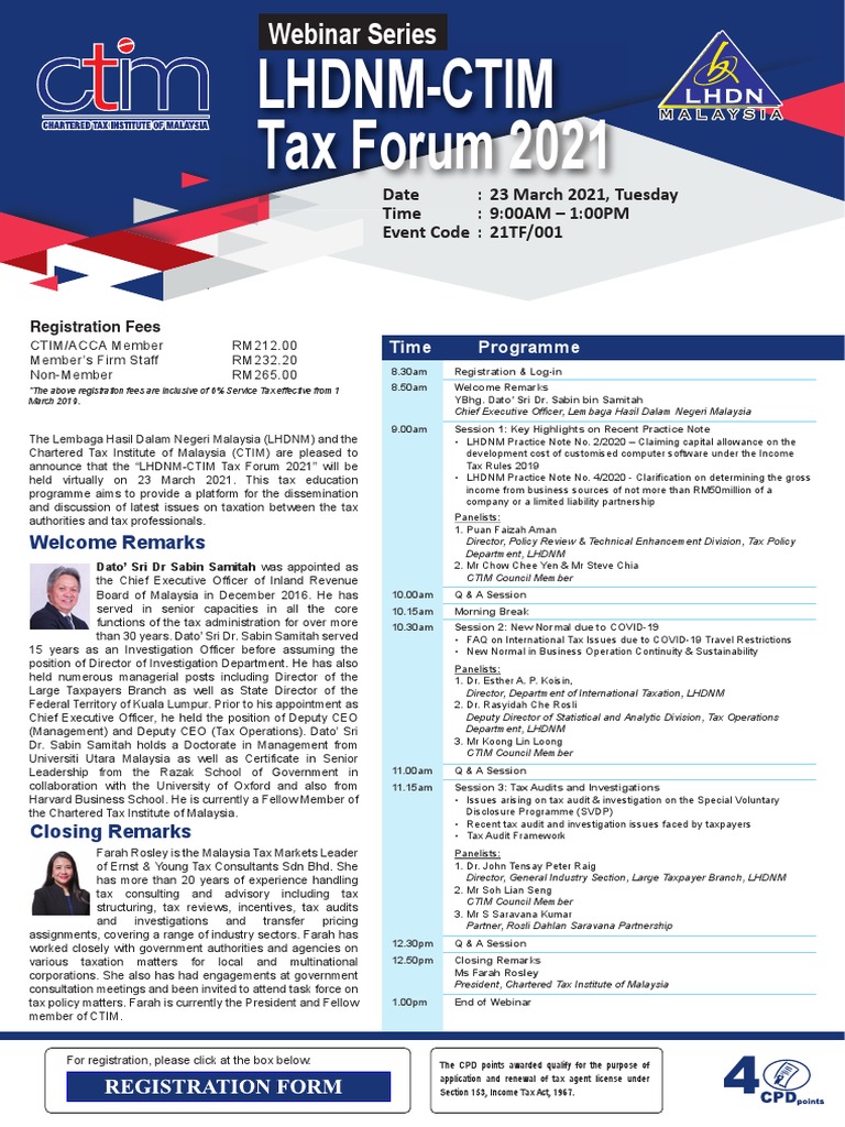 LHDNM-CTIM Tax Forum 2021 Overview | PDF | Taxes | Accounting