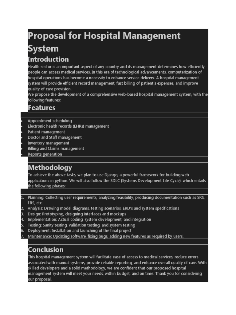 Proposal For Hospital Management System | PDF | Information Technology | Computing