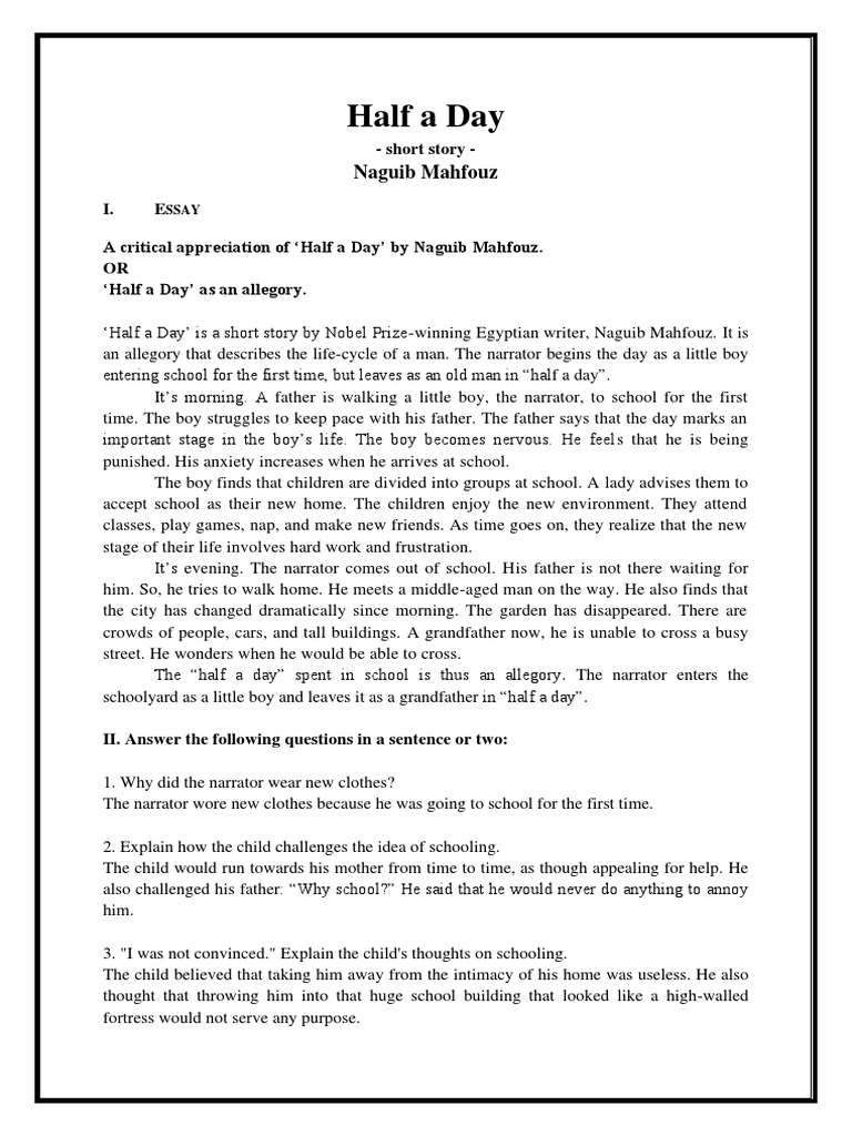 Half a Day: A Life Cycle Allegory | PDF | Language Arts & Discipline ...