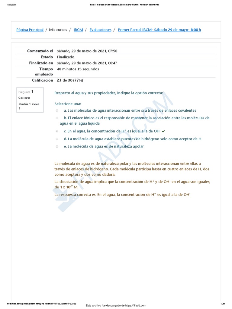 Primer Parcial IBCM 2021 | PDF | Aminoácidos | Enlace de hidrógeno