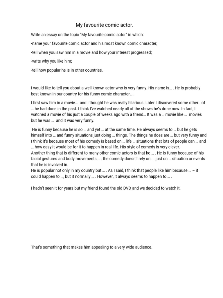 My Favourite Comic Actor Essay | PDF