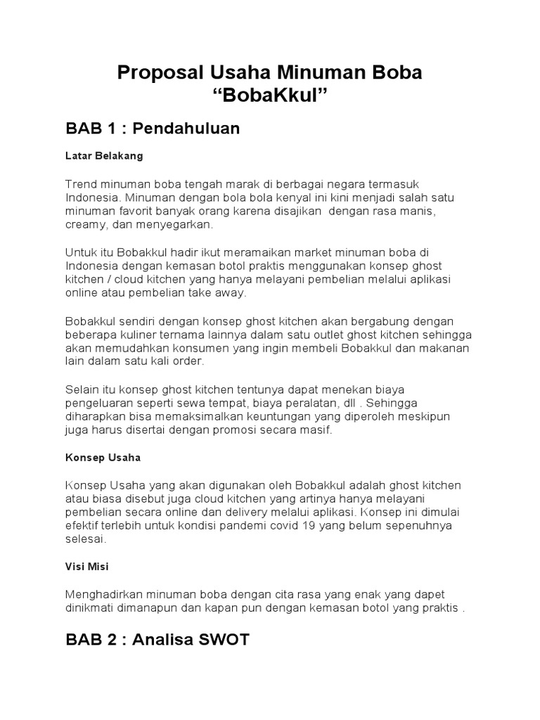 Proposal Usaha Minuman Boba | PDF