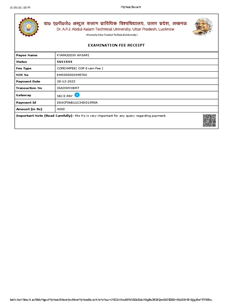 exam form Payment Reciept 2 | PDF
