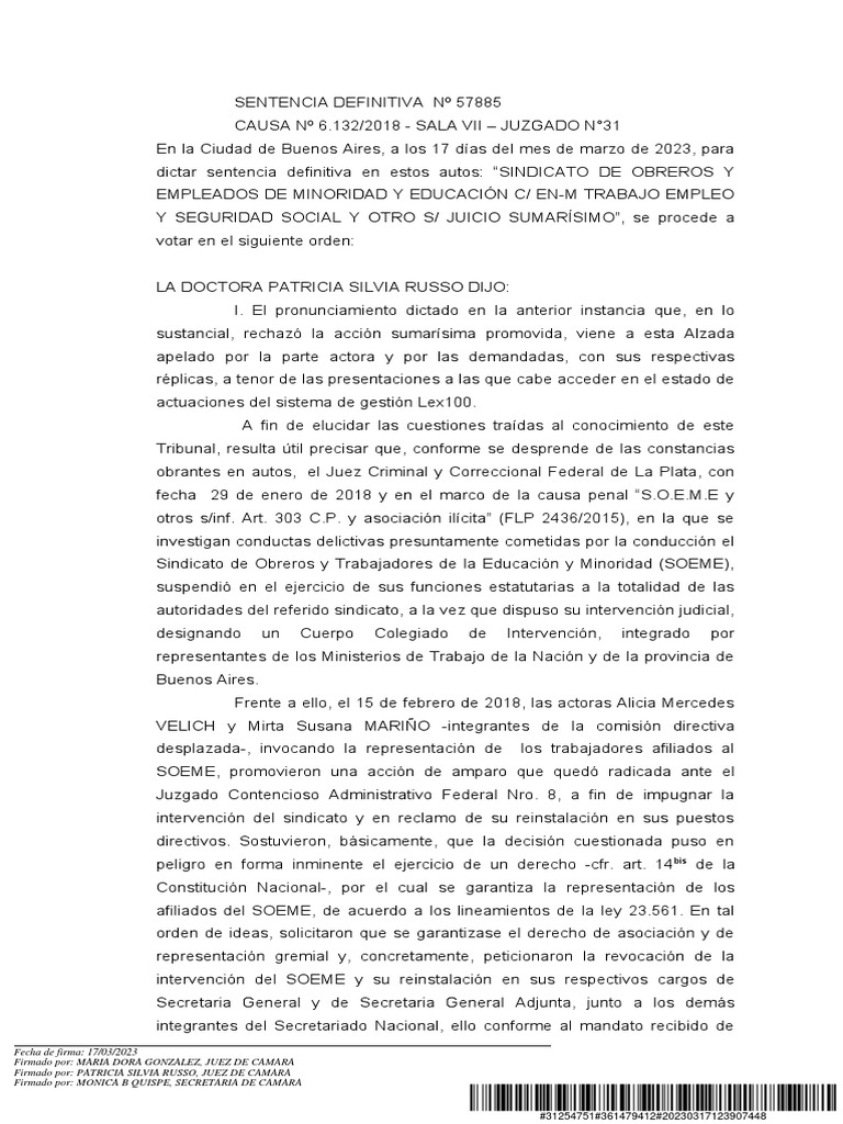 La Justicia Falló en Contra Del Retorno de Balcedo Al SOEME | PDF ...
