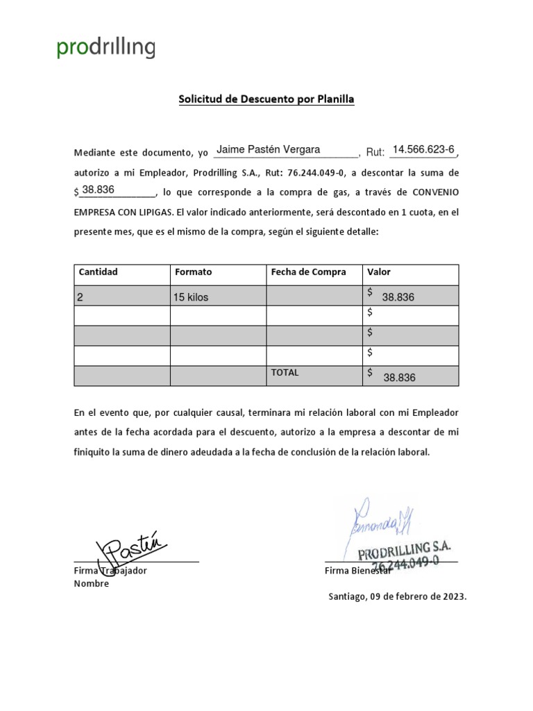 Solicitud de Descuento Por Planilla | PDF