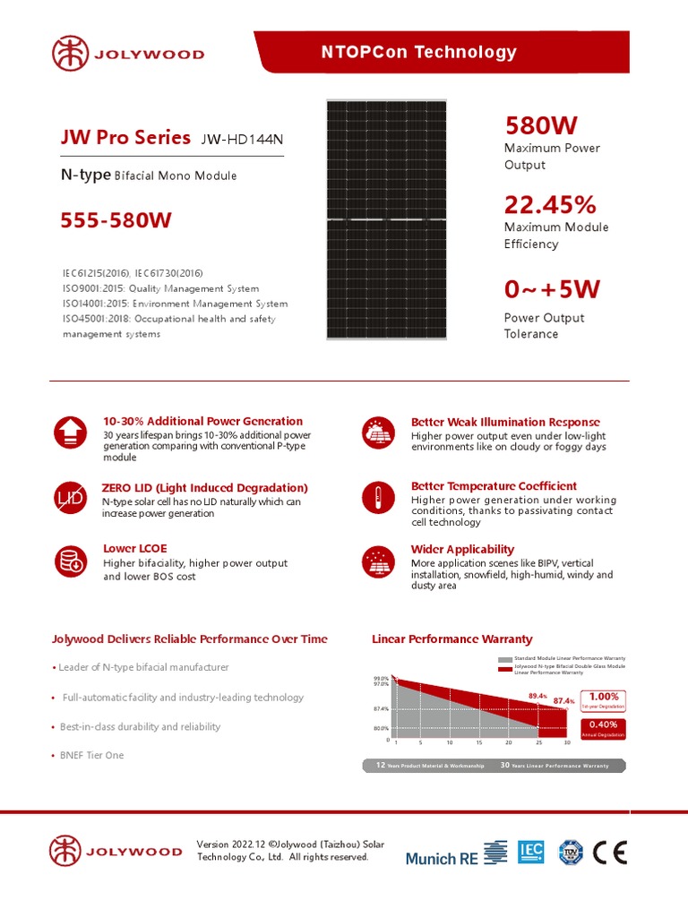 2-JW Pro-M10-HD144N-555-580-EN#160 | PDF | Solar Cell | Physical Quantities