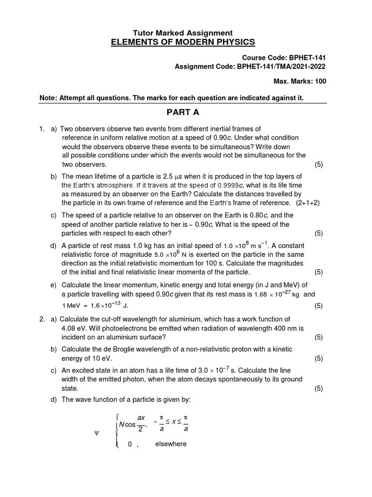 Bphet 141 em 2021 22 CP PDF | PDF | Electronvolt | Nuclear Fusion