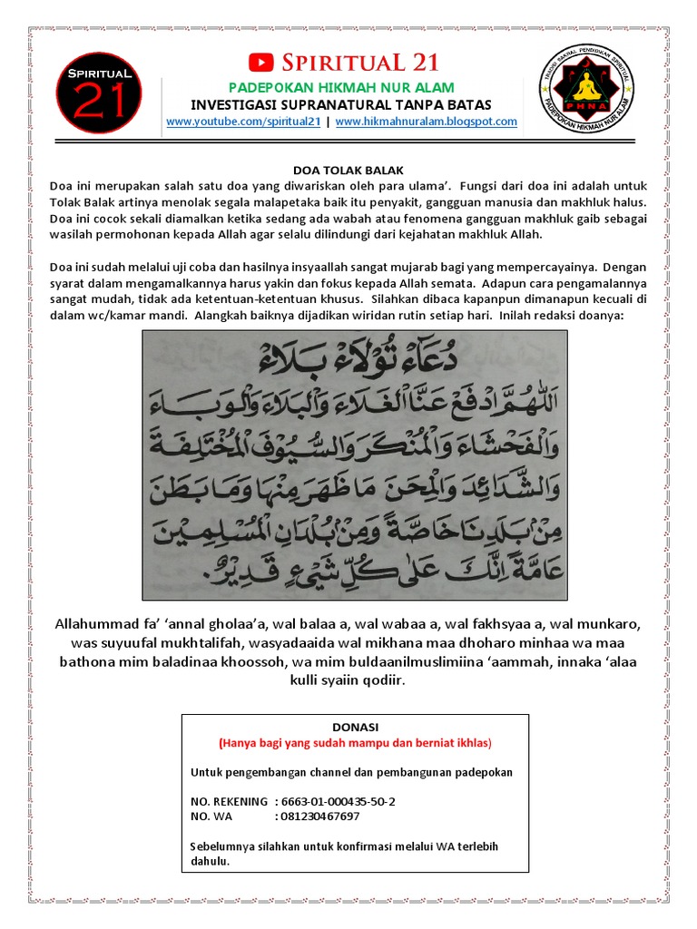 Amalan Doa Tolak Balak | PDF