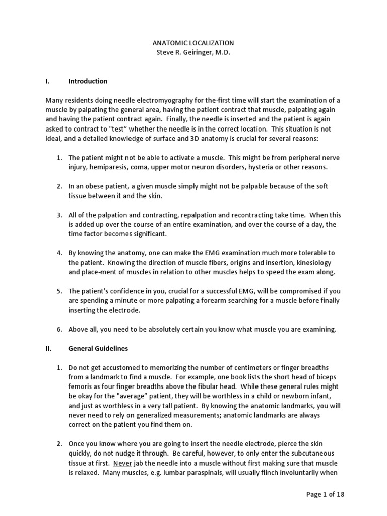 Anatomic Localization for EMG Procedures | PDF | Human Leg | Thumb