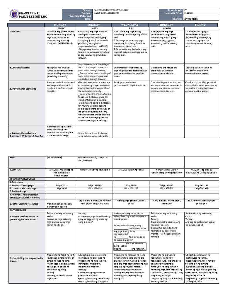 DLL Mapeh 4 Q2 W6 | PDF