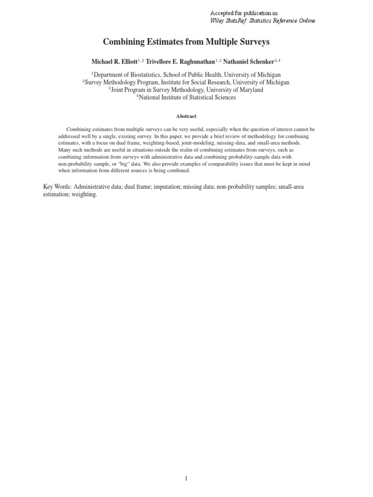 Elliott, Raghunathan, & Schenker For Wiley StatsRef PDF | PDF | Bias Of An Estimator | Estimator