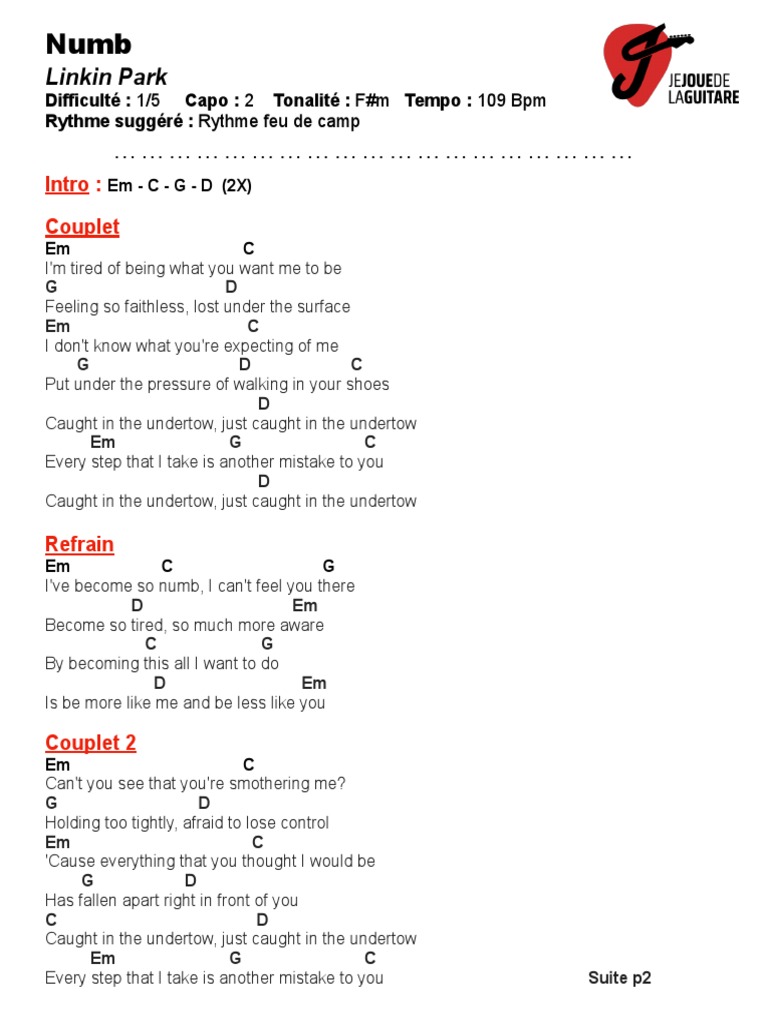 Linkin Park - Numb Partition Par JeJoueDeLaGuitare - Com | PDF