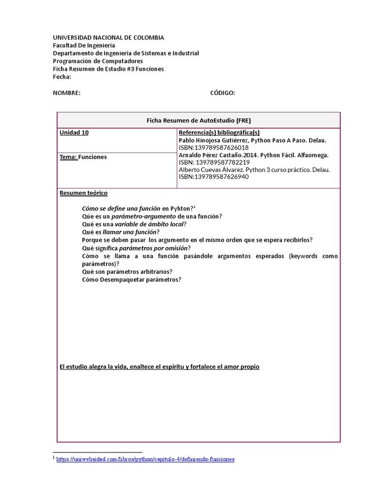 Ficha de Estudio 3 Funciones | PDF | Python (lenguaje de programación) | Ciencias de la Computación