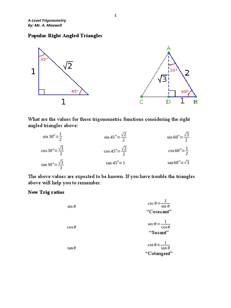 CAPE Unit 1 Trig Notes | PDF | Trigonometric Functions | Trigonometry