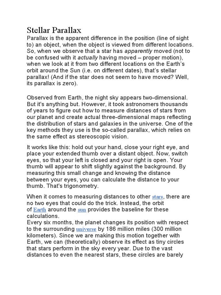 Stellar Parallax | PDF | Stereoscopy | Stars