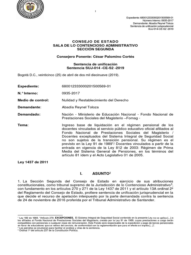 Sentencia Suj-014-Ce-S2-2019 (Ibl Pension Docente) (5098) | PDF ...