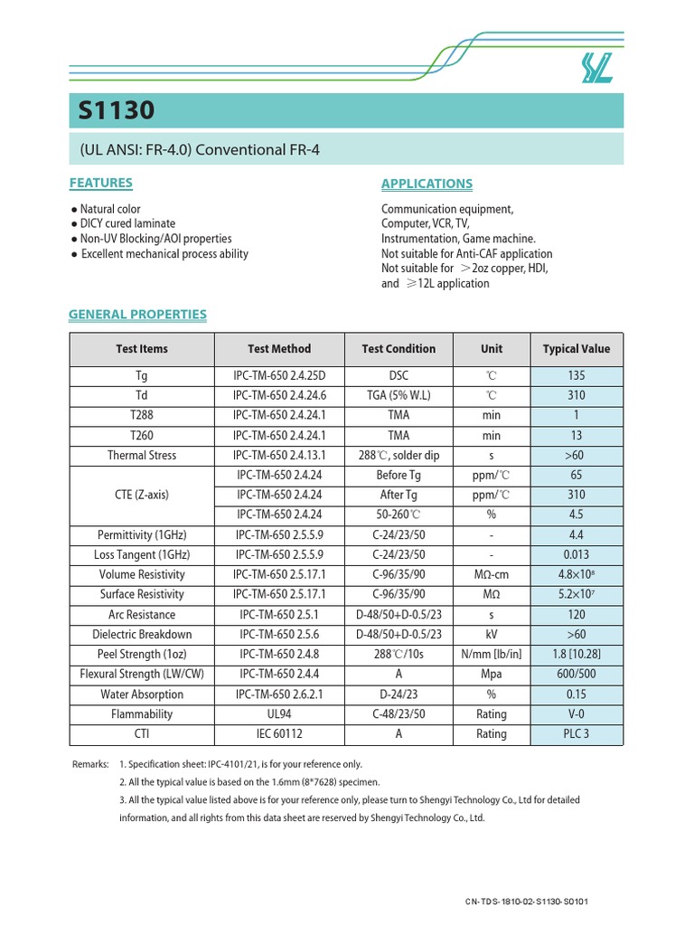 (UL ANSI: FR-4.0) Conventional FR-4: Features Applications | PDF ...