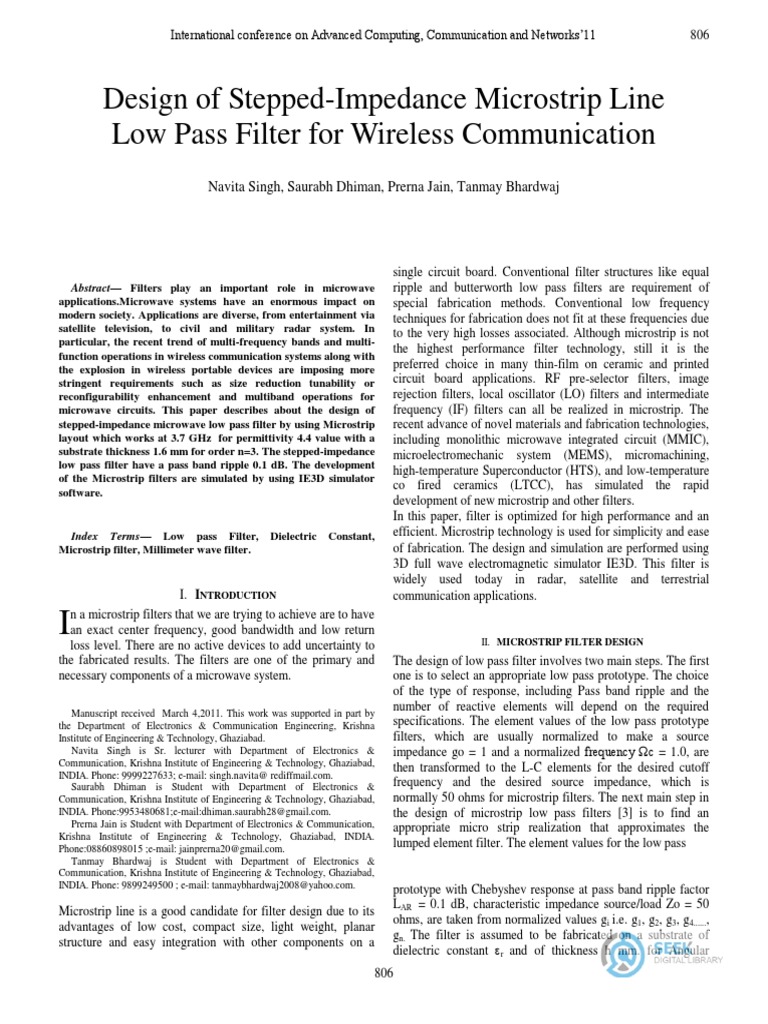 Design of Stepped-Impedance Microstrip Line Low Pass Filter For Wireless Communication | PDF ...