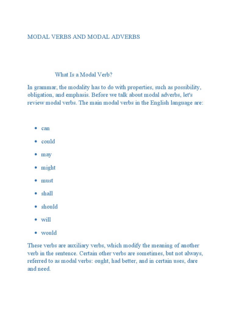 Understanding Modal Verbs and Adverbs | PDF | Adverb | Verb