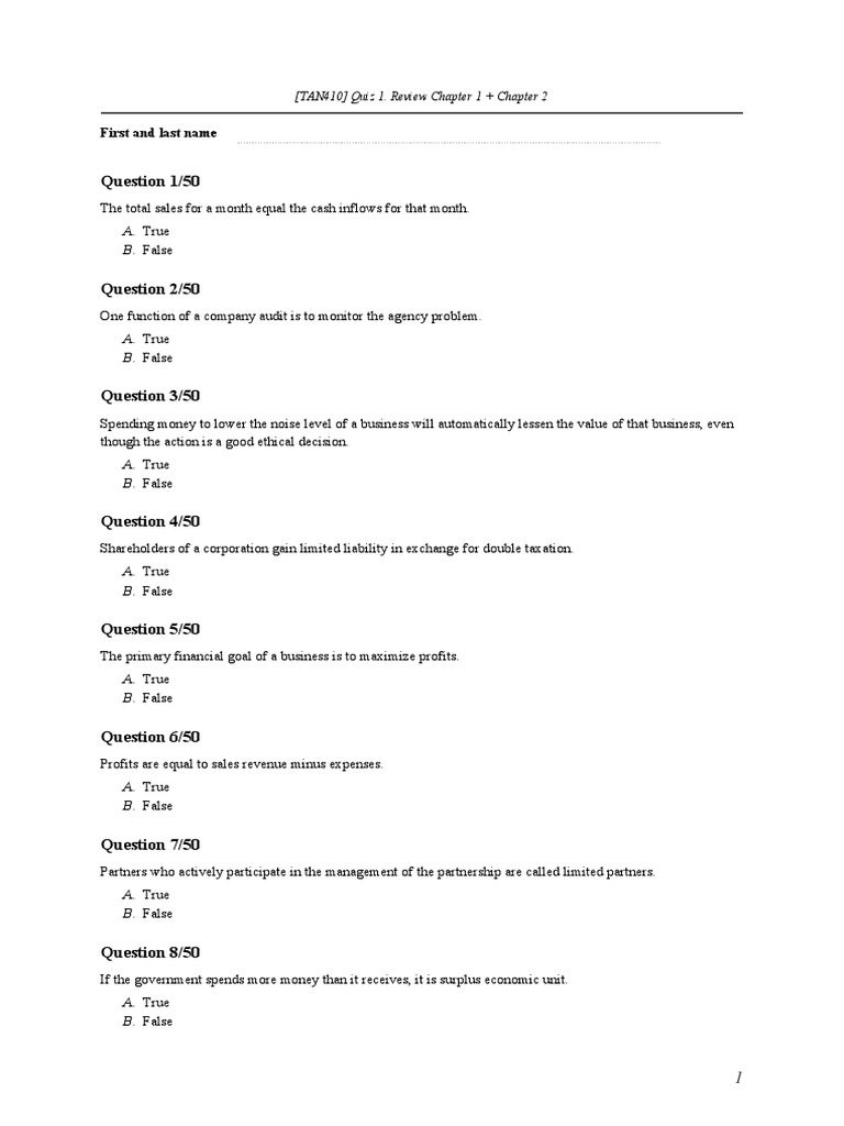 TAN410 Quiz 1. Review Chapter 1 Chapter 2 Questions PDF | PDF | Bonds (Finance) | Interest