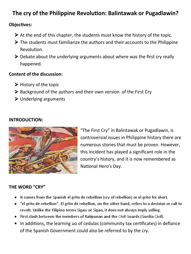 The First Cry: Balintawak vs. Pugadlawin | PDF | Independence | Wars Of ...