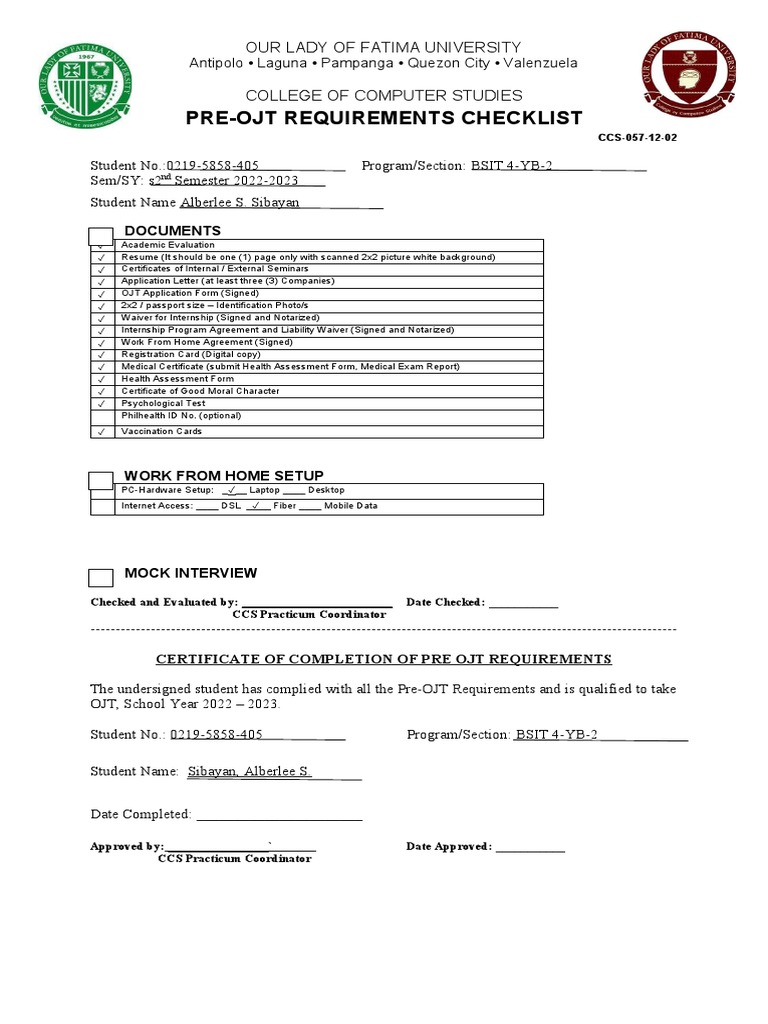 Pre-OJT Requirements Checklist | PDF | Career & Growth