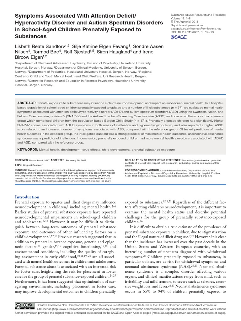 Symptoms Associated With Attention Deficit/ Hyperactivity Disorder and Autism Spectrum Disorders ...