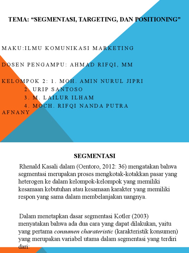 SEGMENTASI, TARGETING, Dan POSITIONING | PDF
