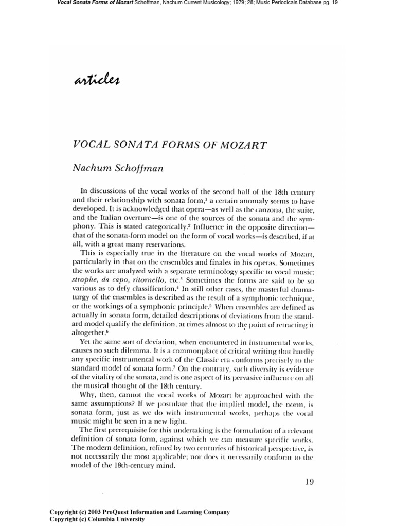 Mozart's Vocal Sonata Forms: An Analysis of Structure and Musical ...