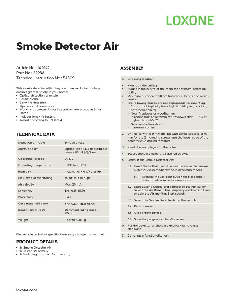 Loxone Smoke Detector Air Overview | PDF | Manufactured Goods