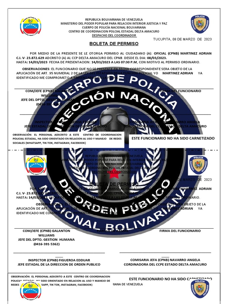 Boletas DOP | PDF | Policía | Venezuela